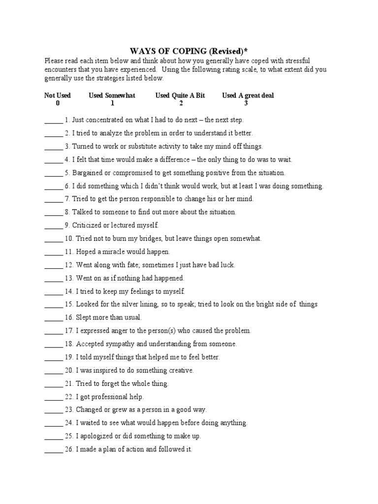 Ways of Coping Scale Revised | PDF | Coping (Psychology) | Behavioural ...