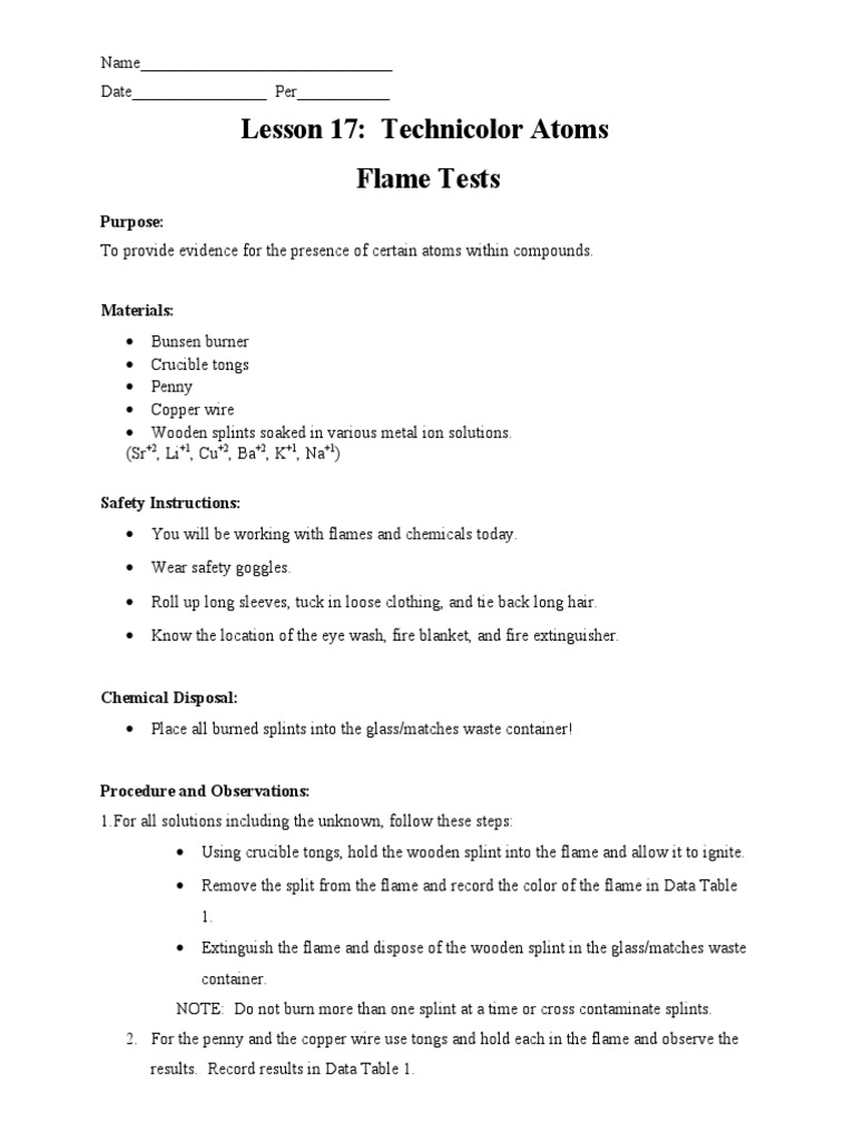 Adapted Lesson 17 Flame Tests | PDF