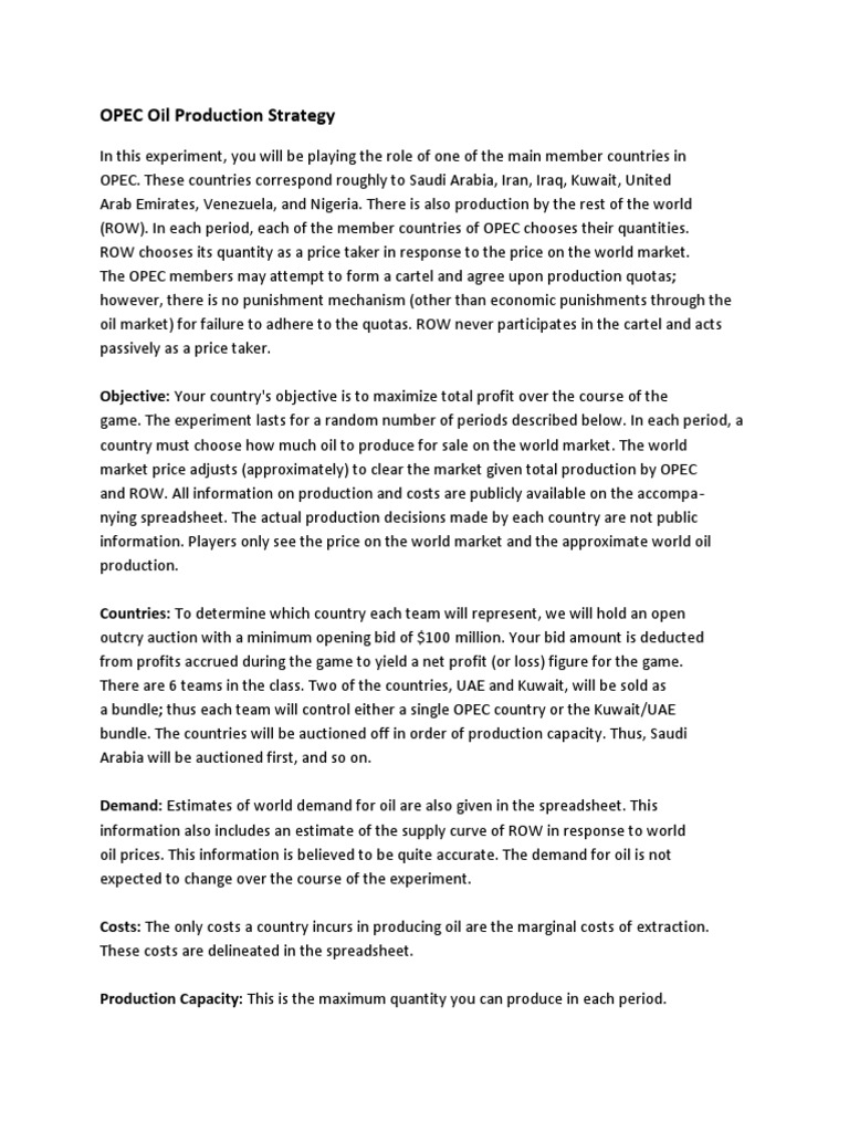 OPEC Oil Production Game | Download Free PDF | Opec | Demand