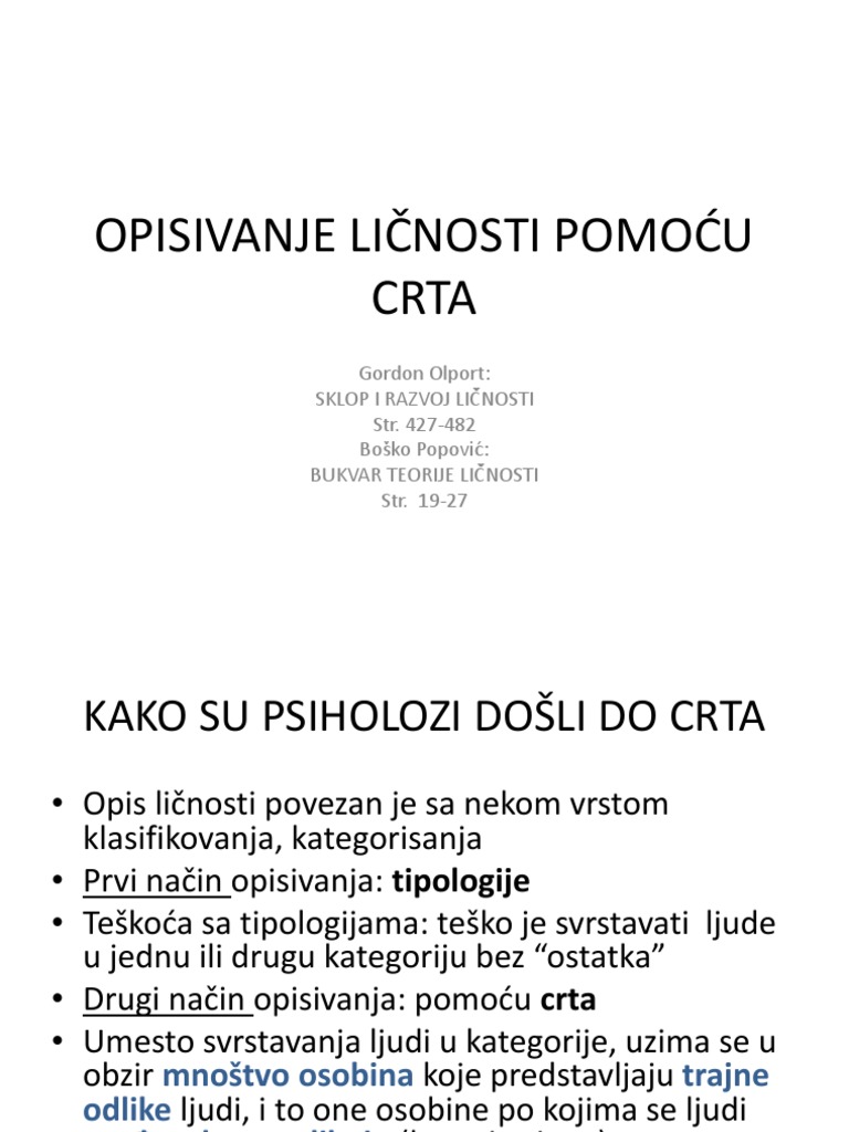 Opisivanje Ličnosti Pomoću Crta | PDF