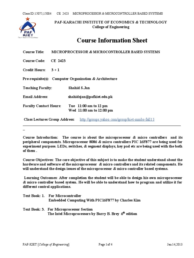 M & M Course Outline | PDF | Microcontroller | Pic Microcontroller