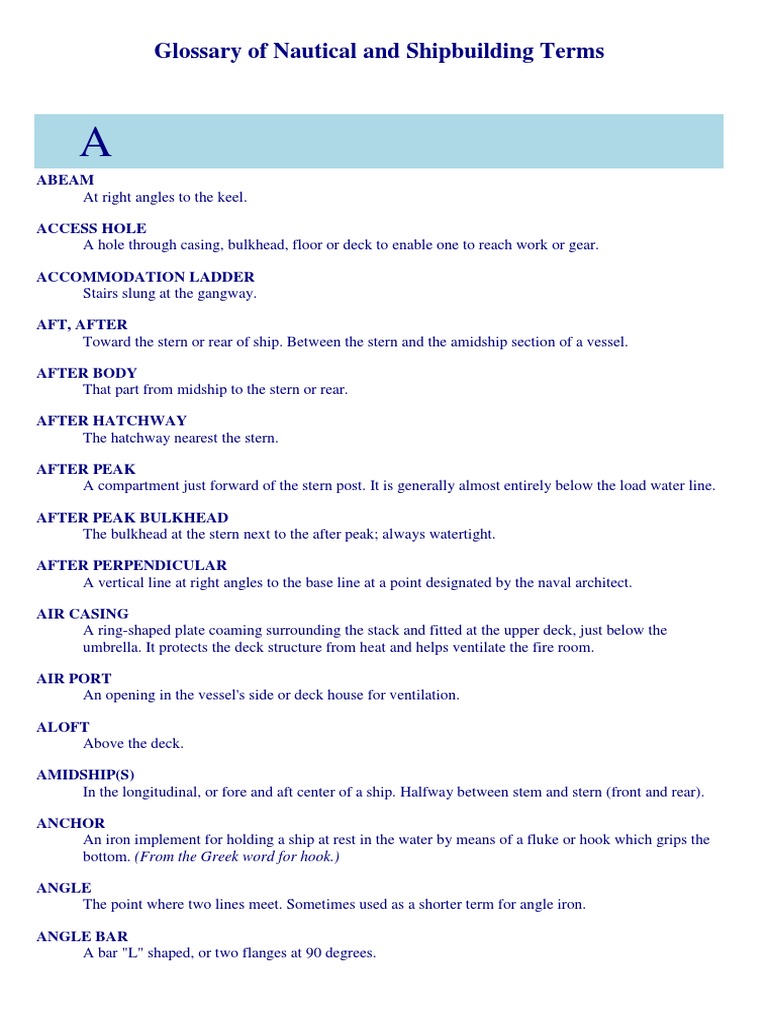 Glossary of Nautical and Shipbuilding Terms: Abeam | Deck (Ship ...