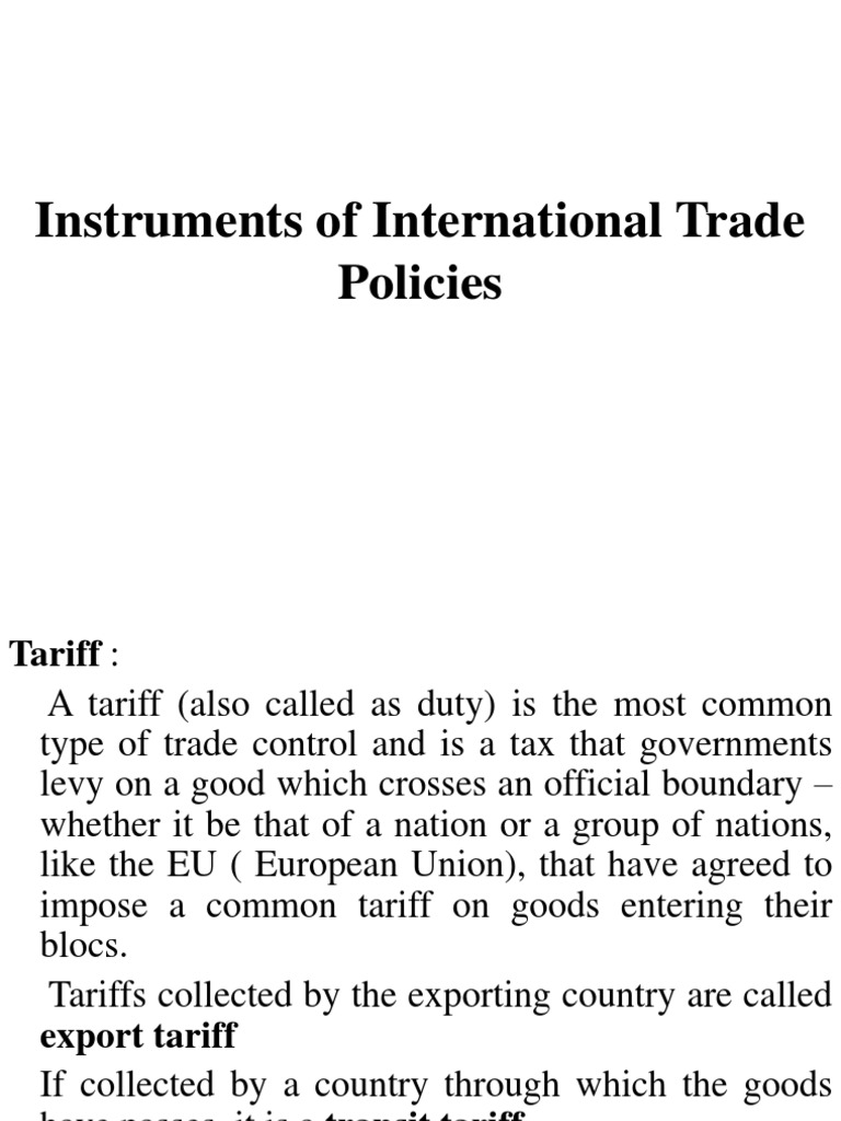 Instruments of International Trade Policies | PDF | Tariff | Dumping ...
