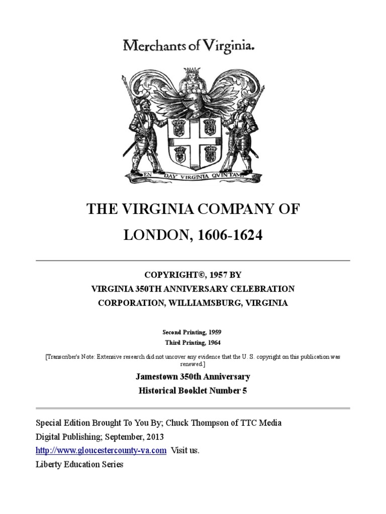 The Virginia Company of London 1606 - 1624 | PDF | Jamestown, Virginia ...