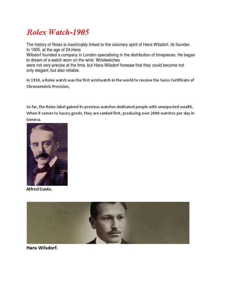 Rolex: Founded by Hans Wilsdorf in 1905 | PDF | Watch | Tools