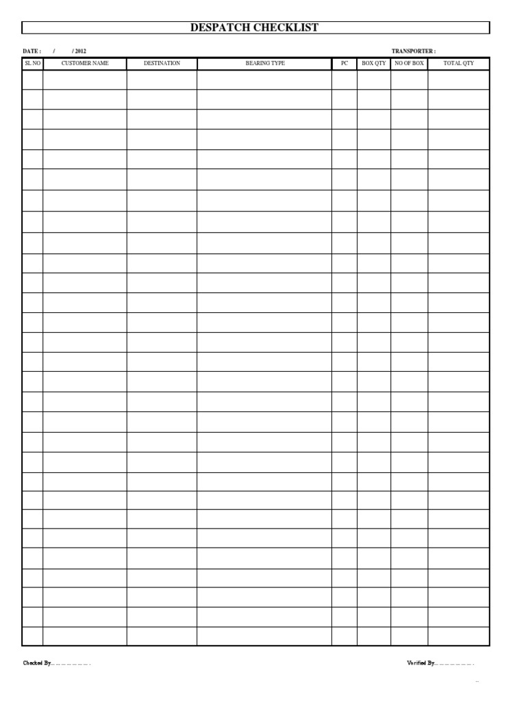 Dispatch Checklist Format | PDF