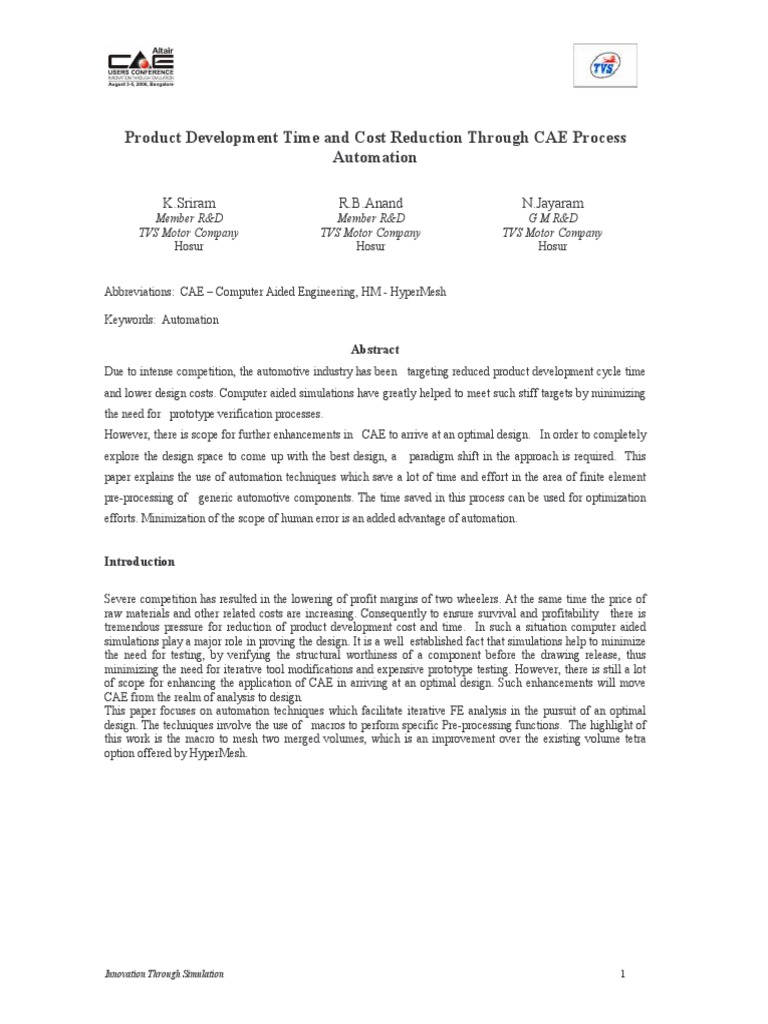 Product Development Time and Cost Reduction Through CAE Process ...