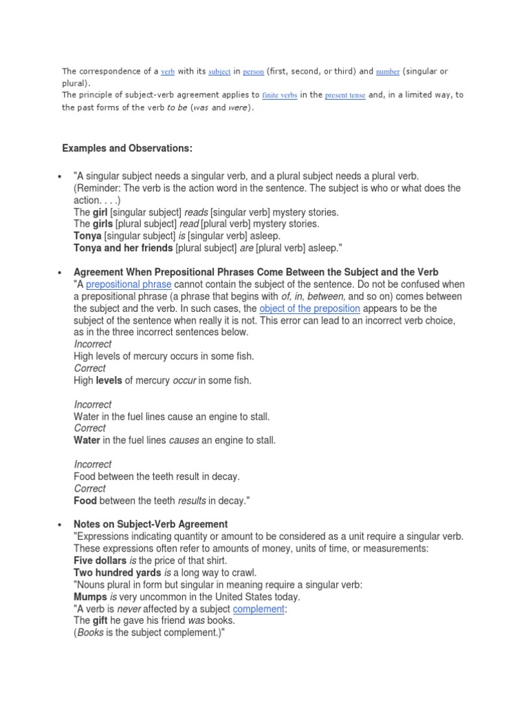 Subject Verb Agreement | Download Free PDF | Grammatical Number | Verb