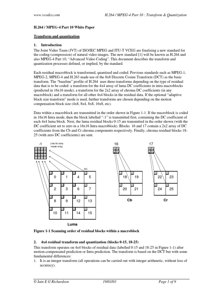 H 264 Mpeg 4 Part 10 White Paper Data Compression Media Technology