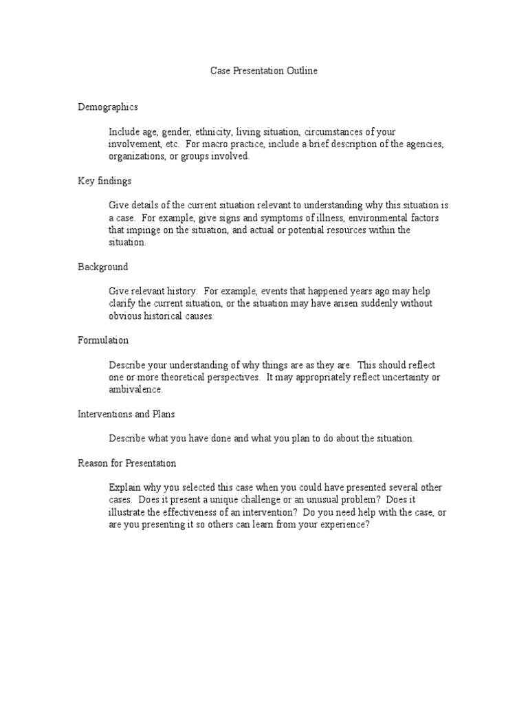 Case Presentation Outline | PDF | Social Skills | Employment