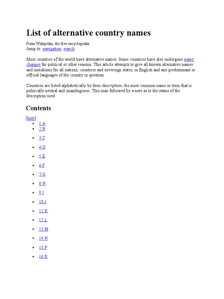 List of Alternative Country Names: Navigation Search Name Changes | PDF ...