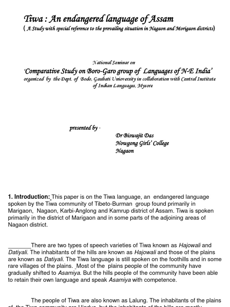Tiwa: An Endangered Language of Assam | PDF | Human Communication ...