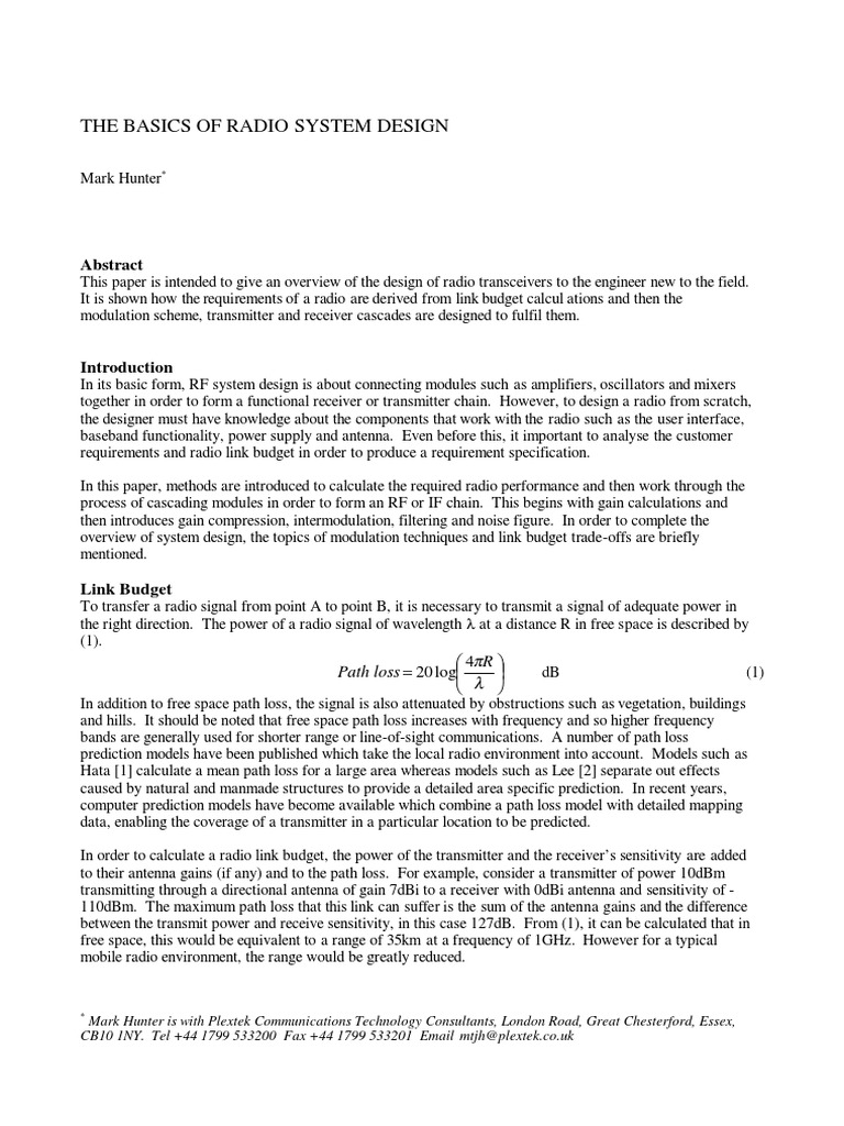 Intro to Radio System Design | PDF | Modulation | Amplifier