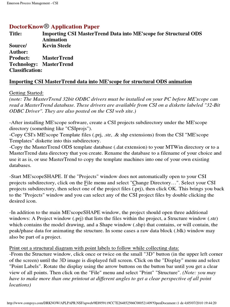Importing CSI MasterTrend Data Into ME'Scope For Structural ODS ...