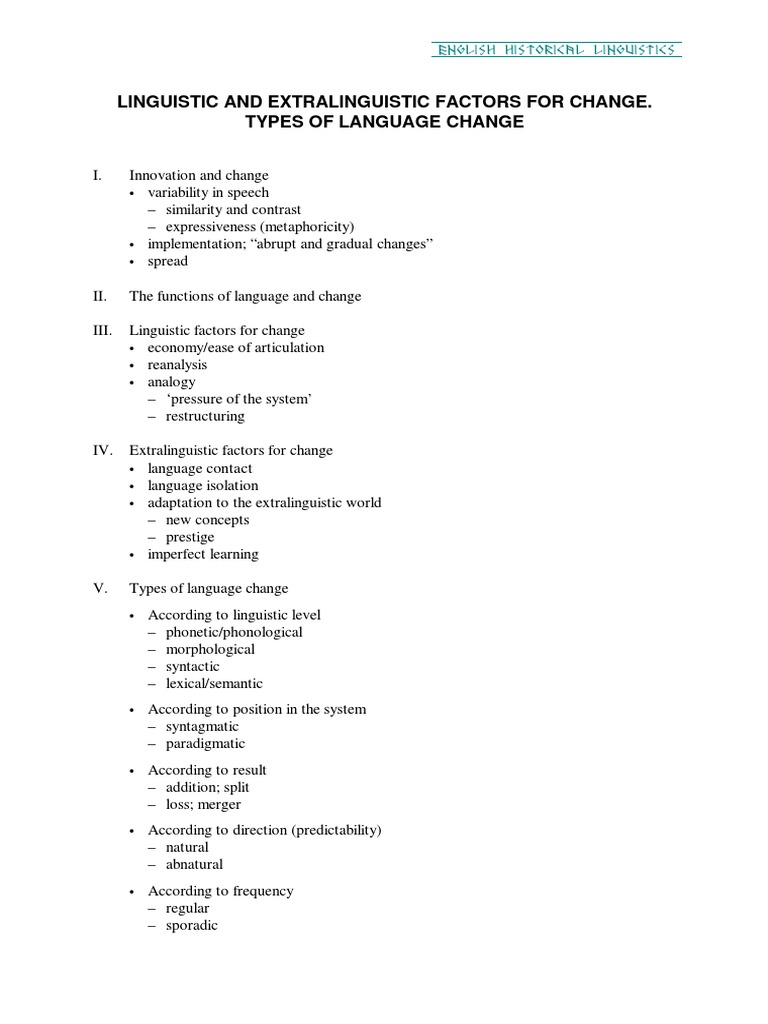 Linguistic and Extralinguistic Factors For Change. Types of Language ...