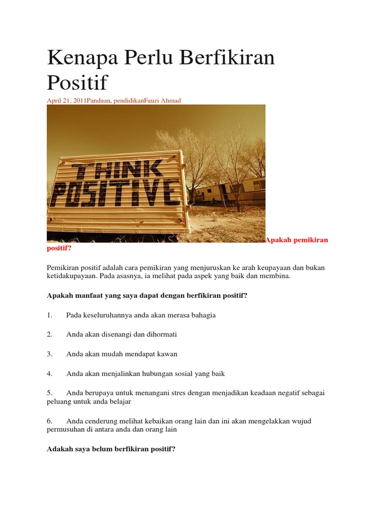 Kenapa Perlu Berfikiran Positif | PDF