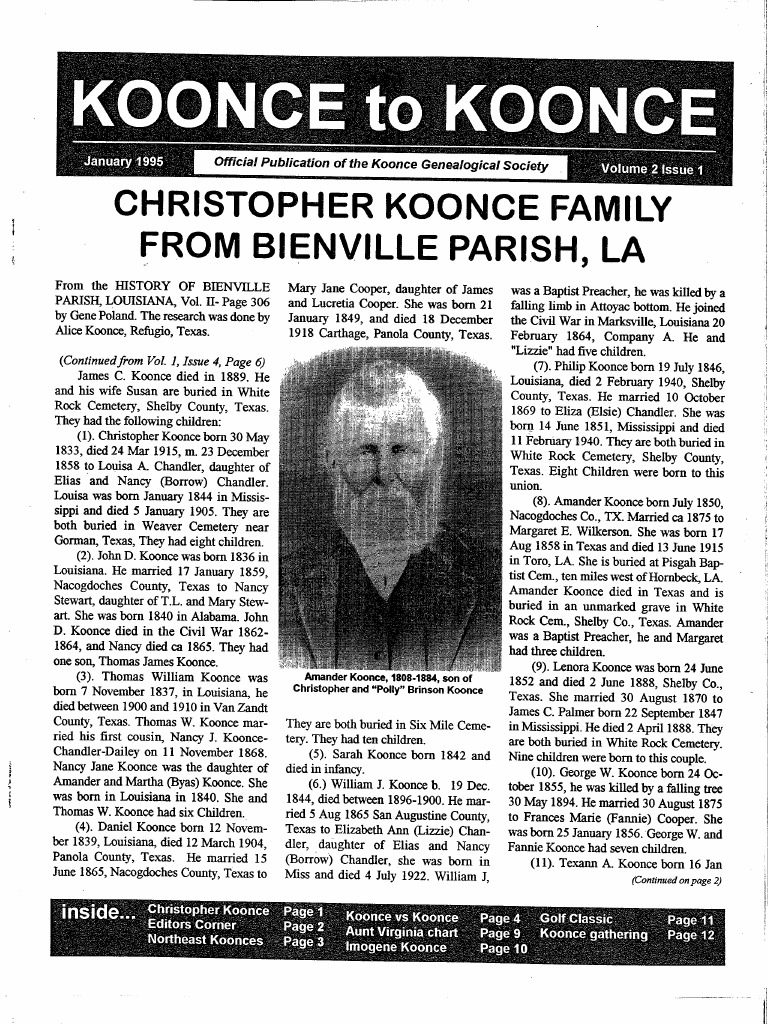 Koonce To Koonce Newsletter - Volume 2, No. 1 | PDF