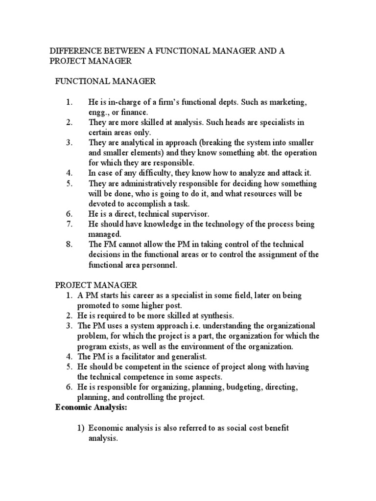 Functional vs Project Manager Roles | PDF