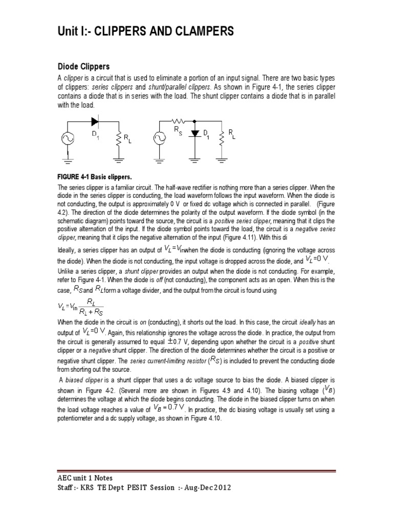 Unit 1-Clippers and Clampers | PDF | Diode | P–N Junction