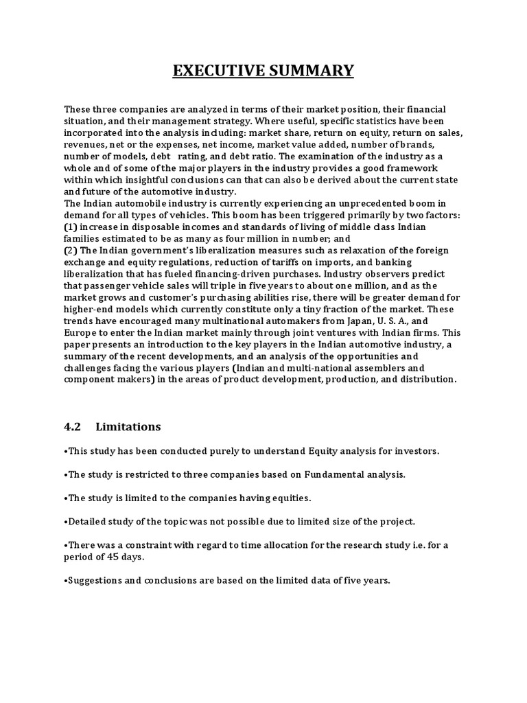 Executive Summary: 4.2 Limitations | PDF | Investing | Stocks