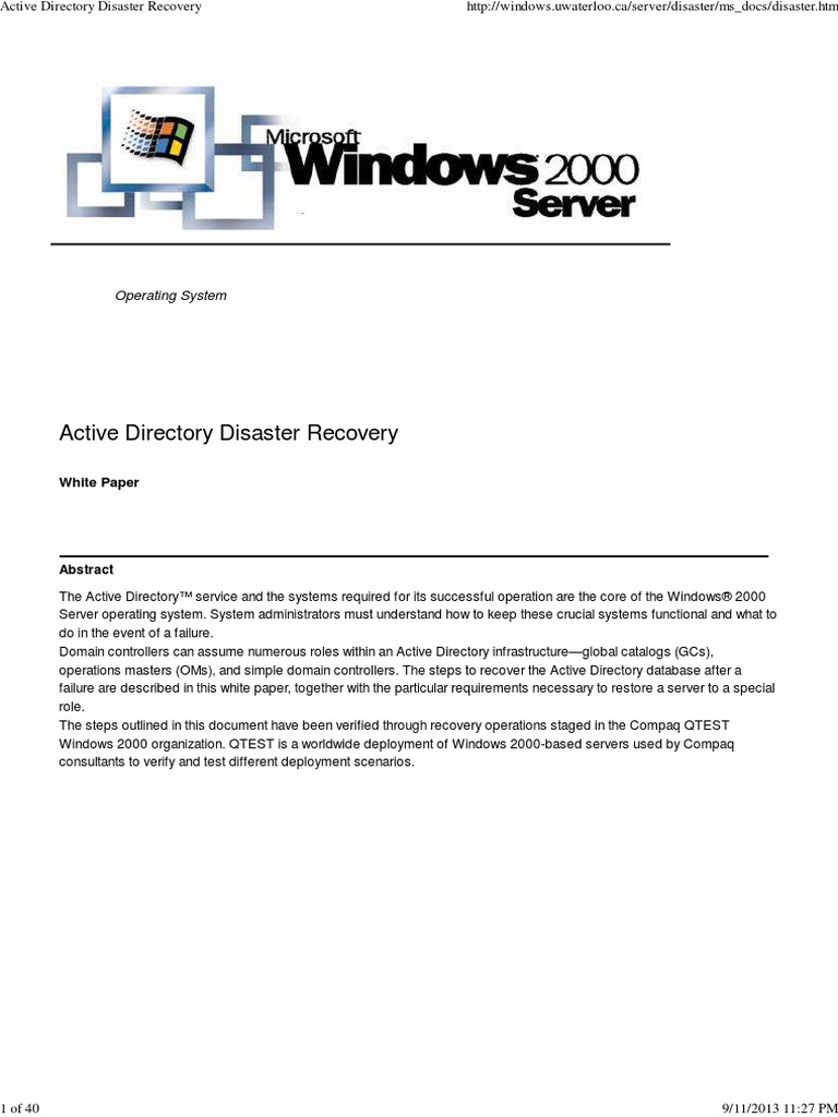 Active Directory Disaster Recovery | PDF | Active Directory | Backup