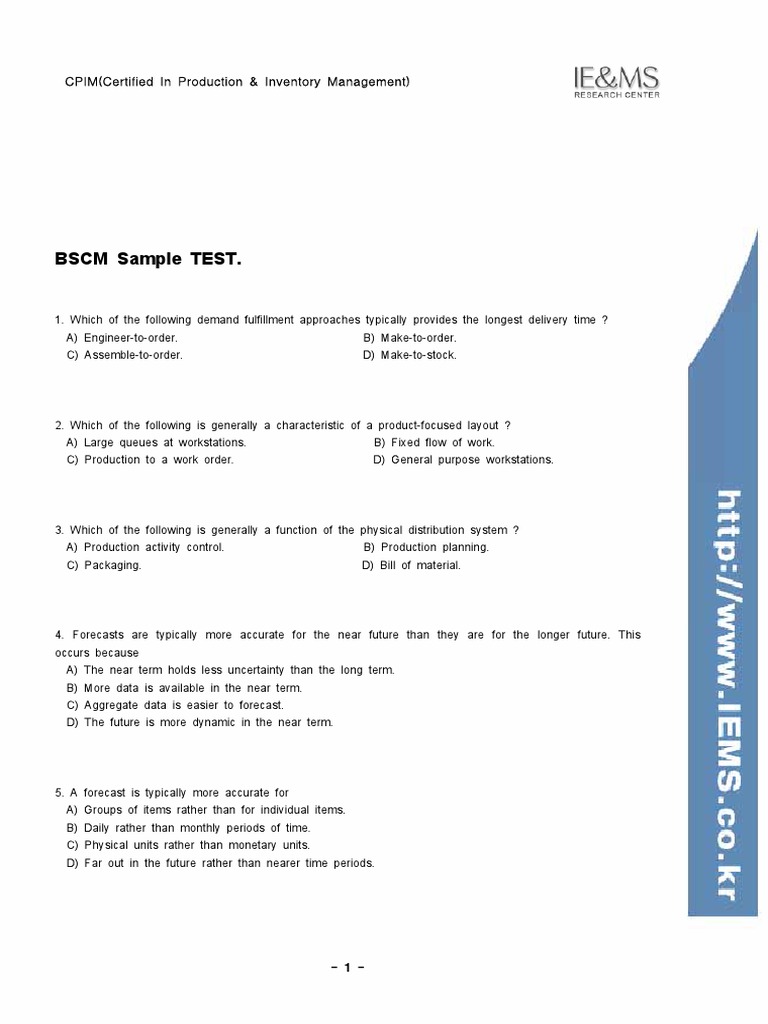 APICS BSCM Sample Test | PDF