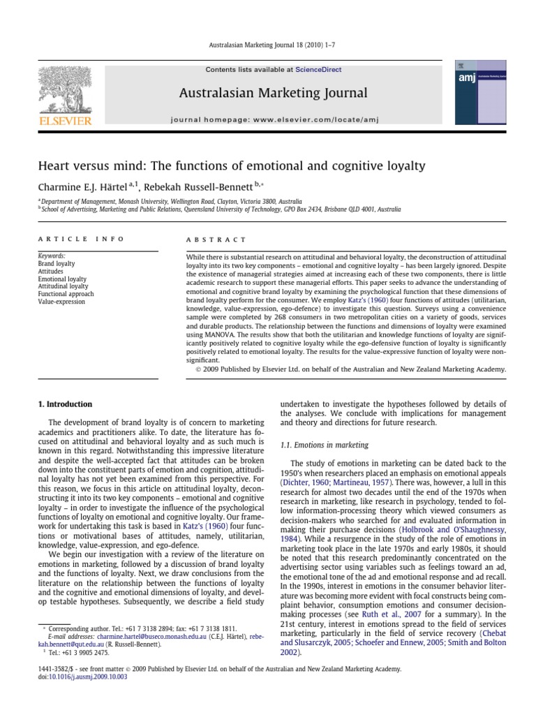 Emotional vs. Cognitive Loyalty Analysis | PDF | Attitude (Psychology ...