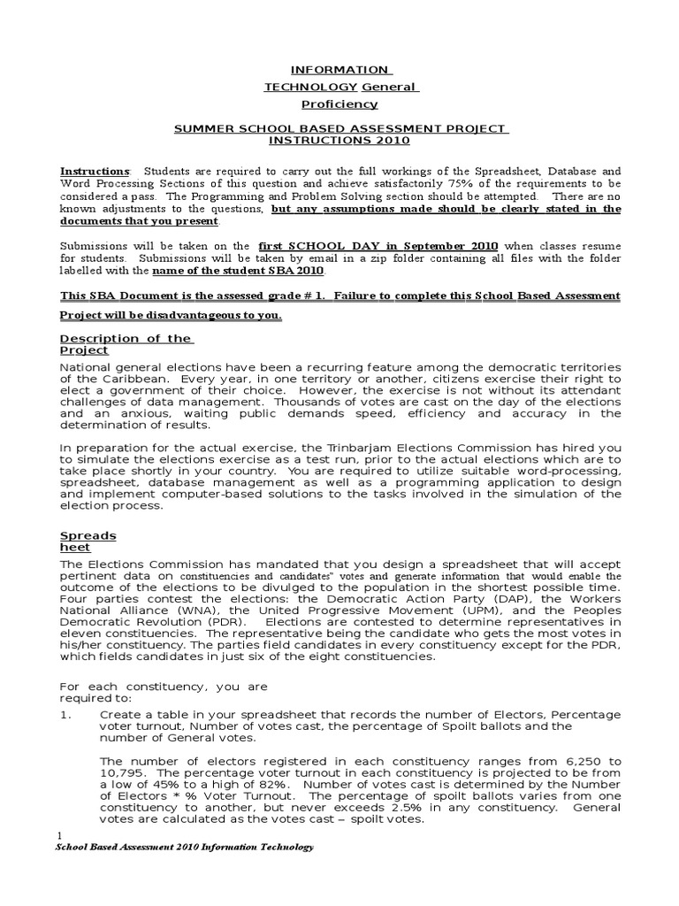 Trinbarjam Elections SBA | PDF | Voting | Spreadsheet