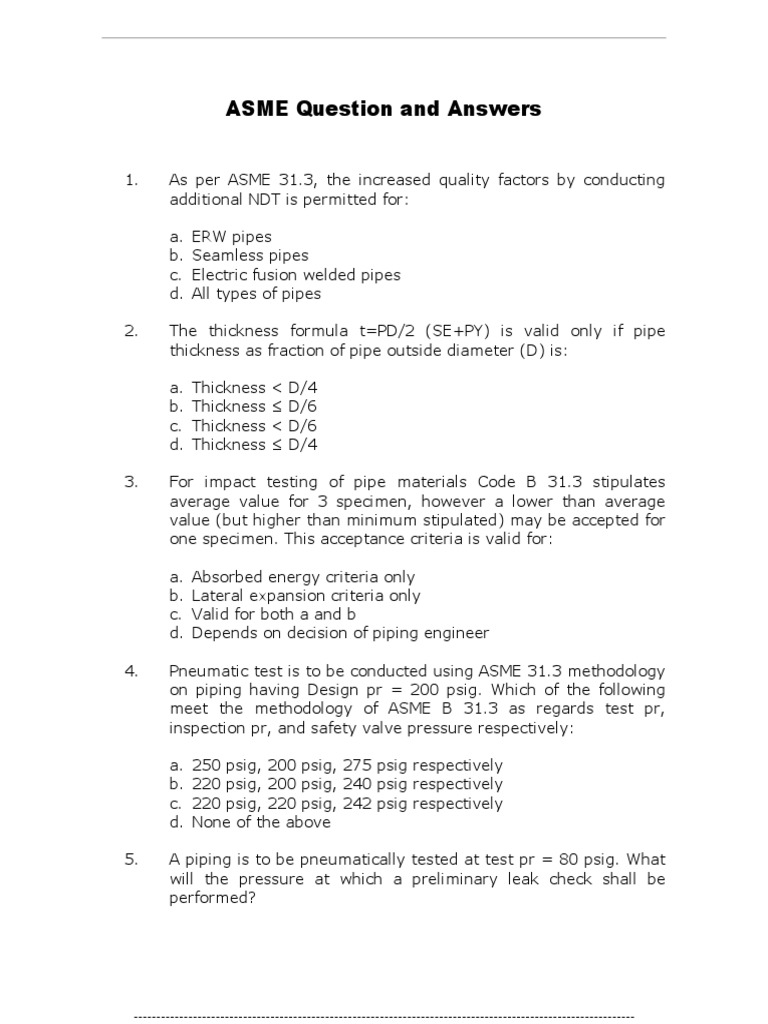 ASME Questions and Answers | PDF | Pipe (Fluid Conveyance) | Welding