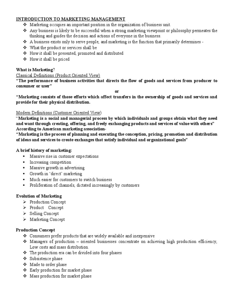 Introduction To Marketing Management | PDF | Sales | Marketing