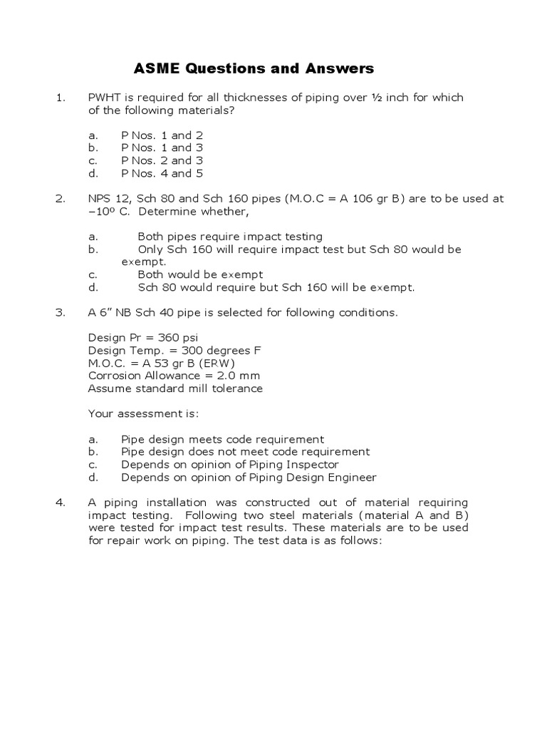 Asme Questions and Answers Part - Ii | PDF | Pipe (Fluid Conveyance ...