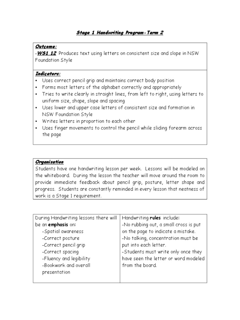 Stage 1 Handwriting Program Term 2 | PDF | Text | Writing