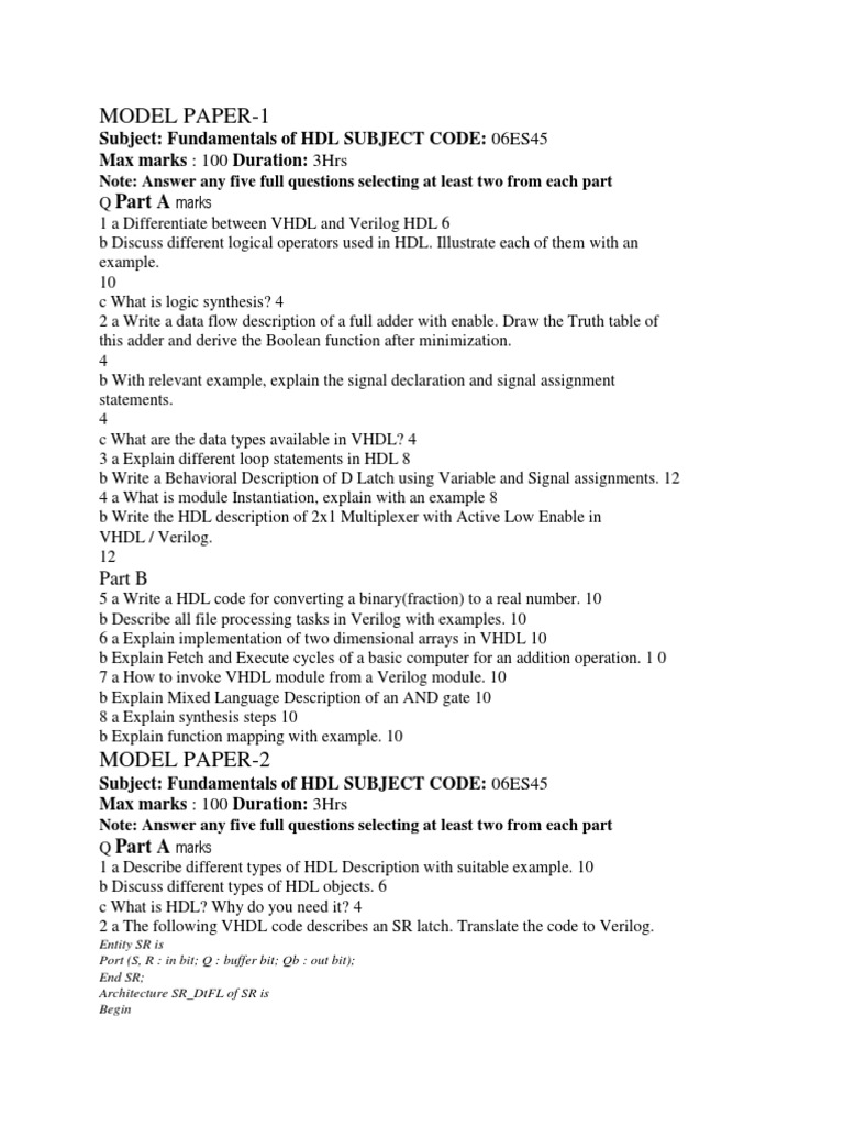 Model Paper | PDF | Hardware Description Language | Vhdl