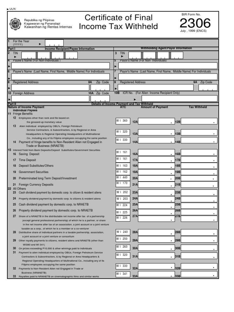 Bir Form 2306 PDF | PDF | Withholding Tax | Dividend