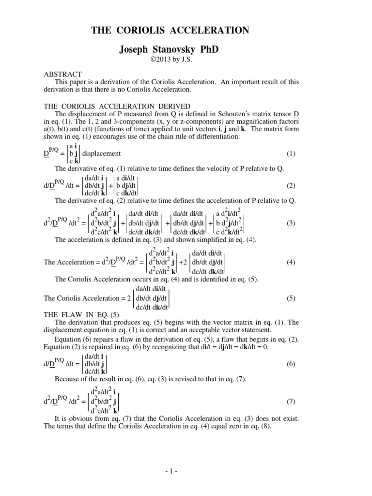 The Coriolis Acceleration Derived | PDF | Acceleration | Rotation