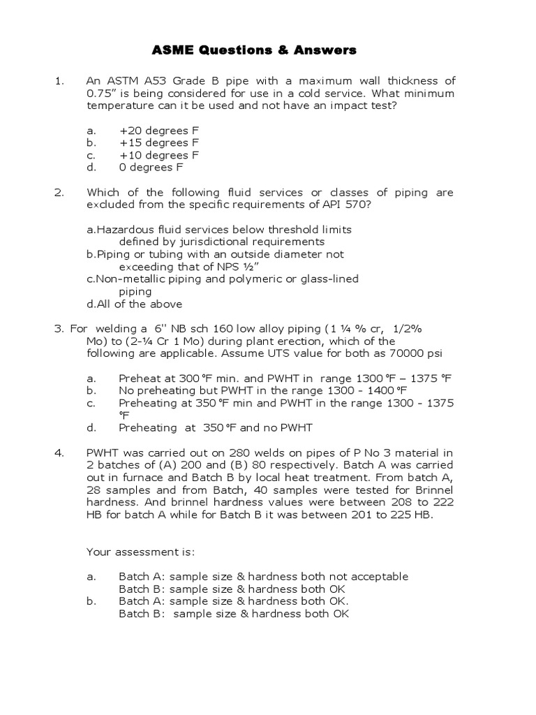 Asme Questions and Answers Part - Iv | PDF | Pipe (Fluid Conveyance ...