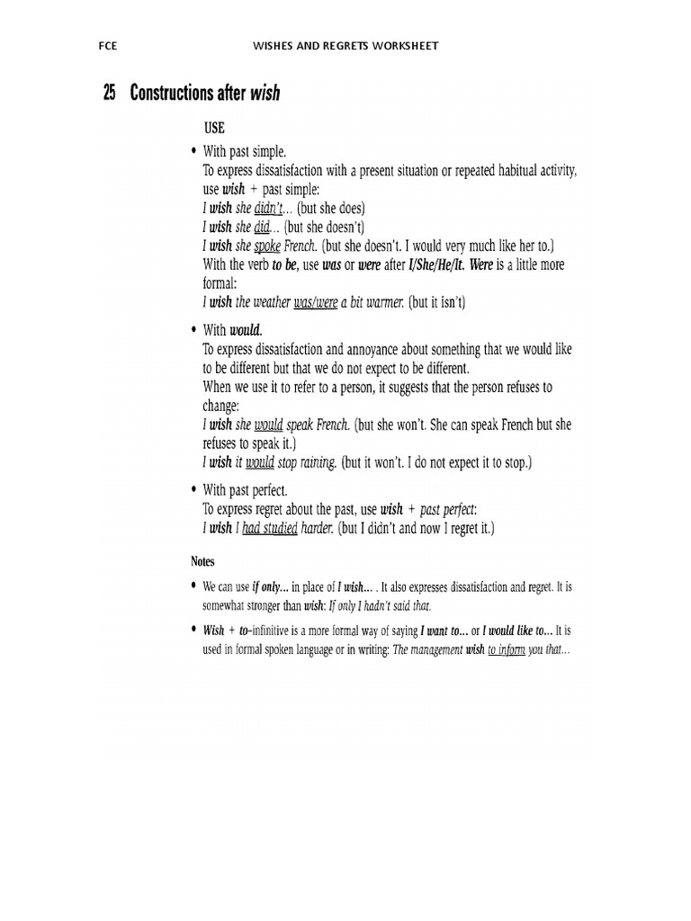 Fce Wishes and Regrets Worksheets | PDF