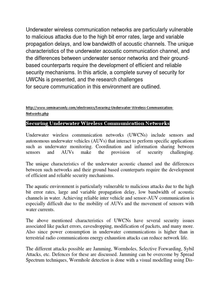 Underwater Wireless Communication Networks | PDF | Modulation | Channel Access Method
