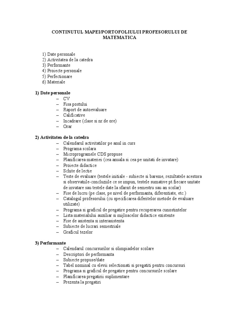 Portofoliul Profesorului de Matematica | PDF