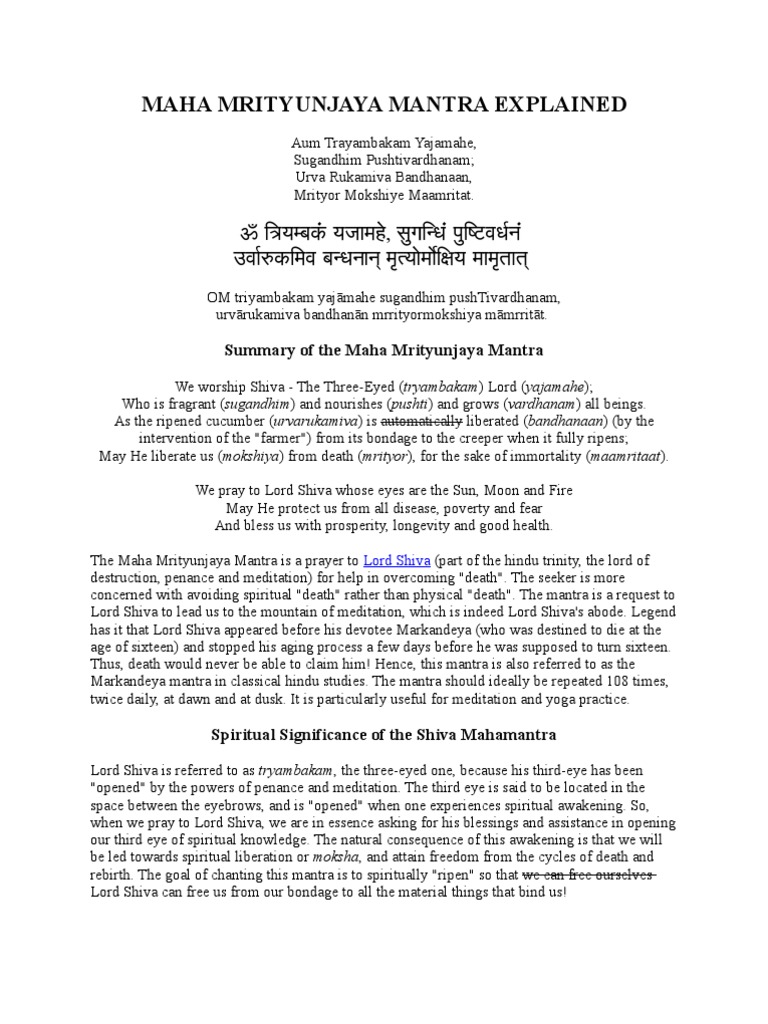 Maha Mrityunjaya Mantra Explained | PDF | Mantra | Meditation