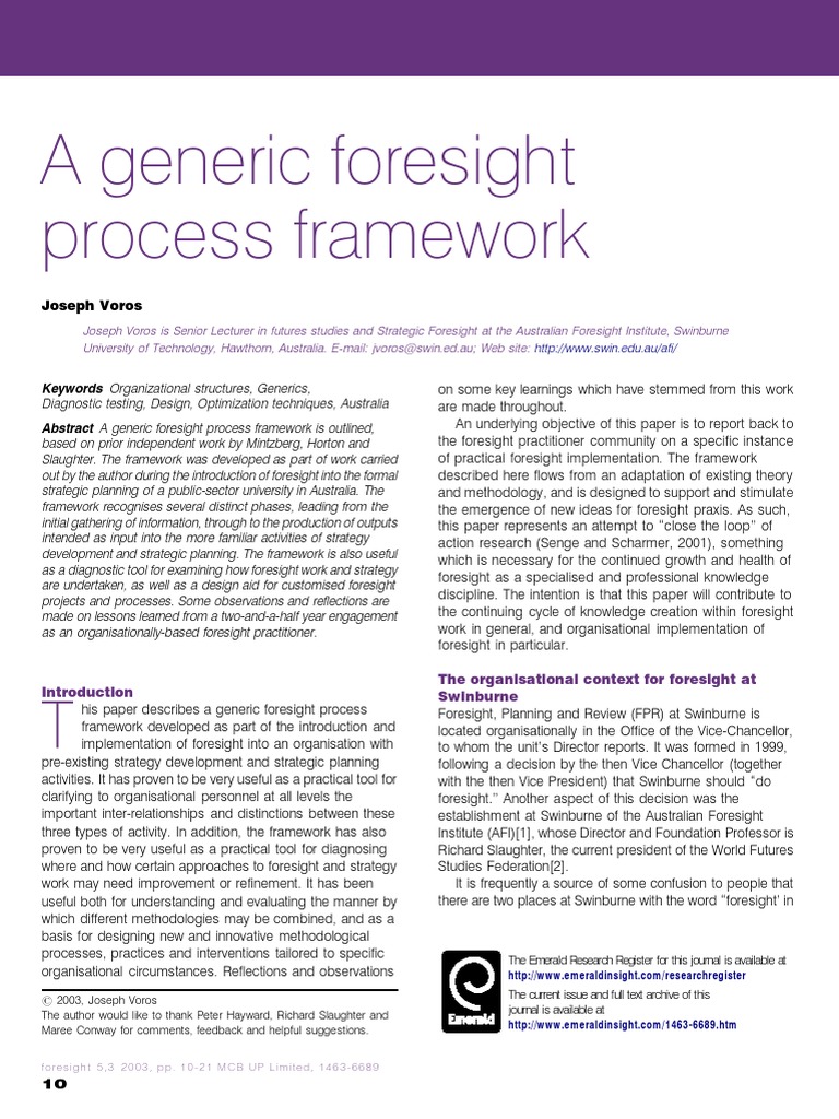 A Generic Foresight Process Framework | PDF | Strategic Management | Strategic Planning
