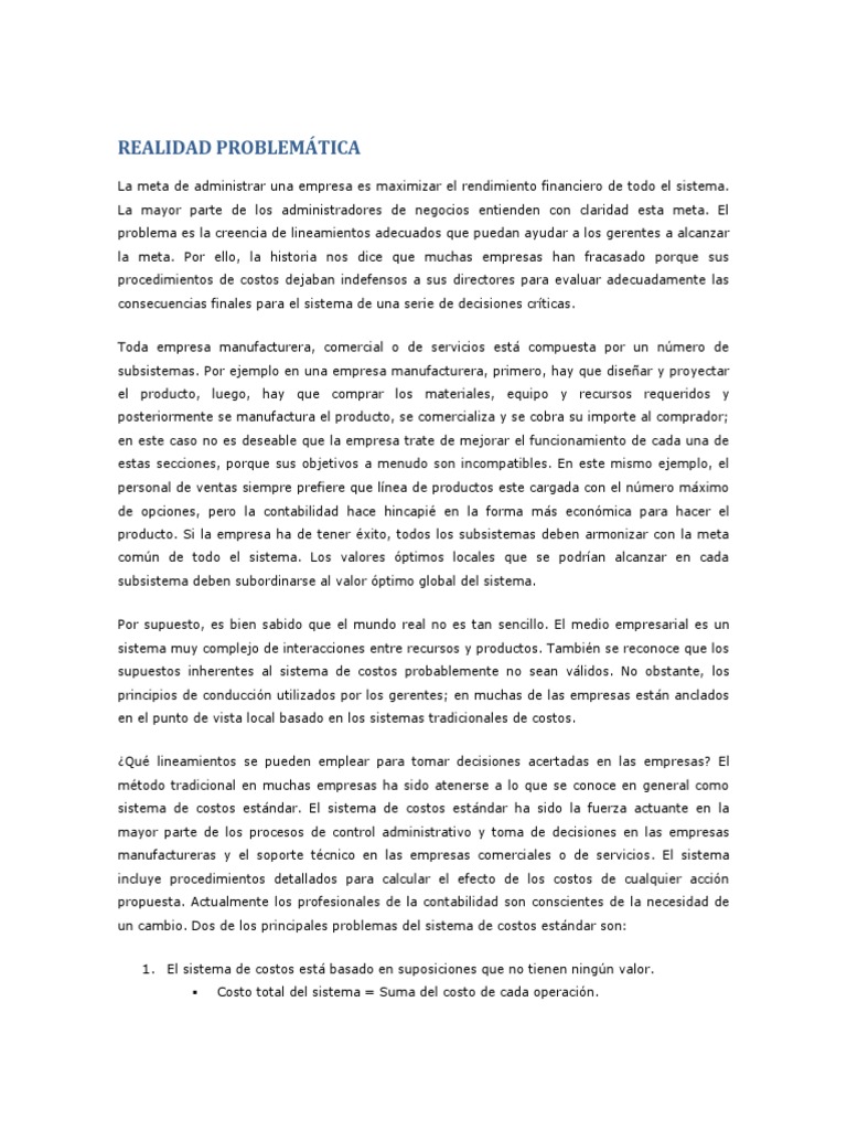 Realidad Problemática | PDF | Costo | Contabilidad