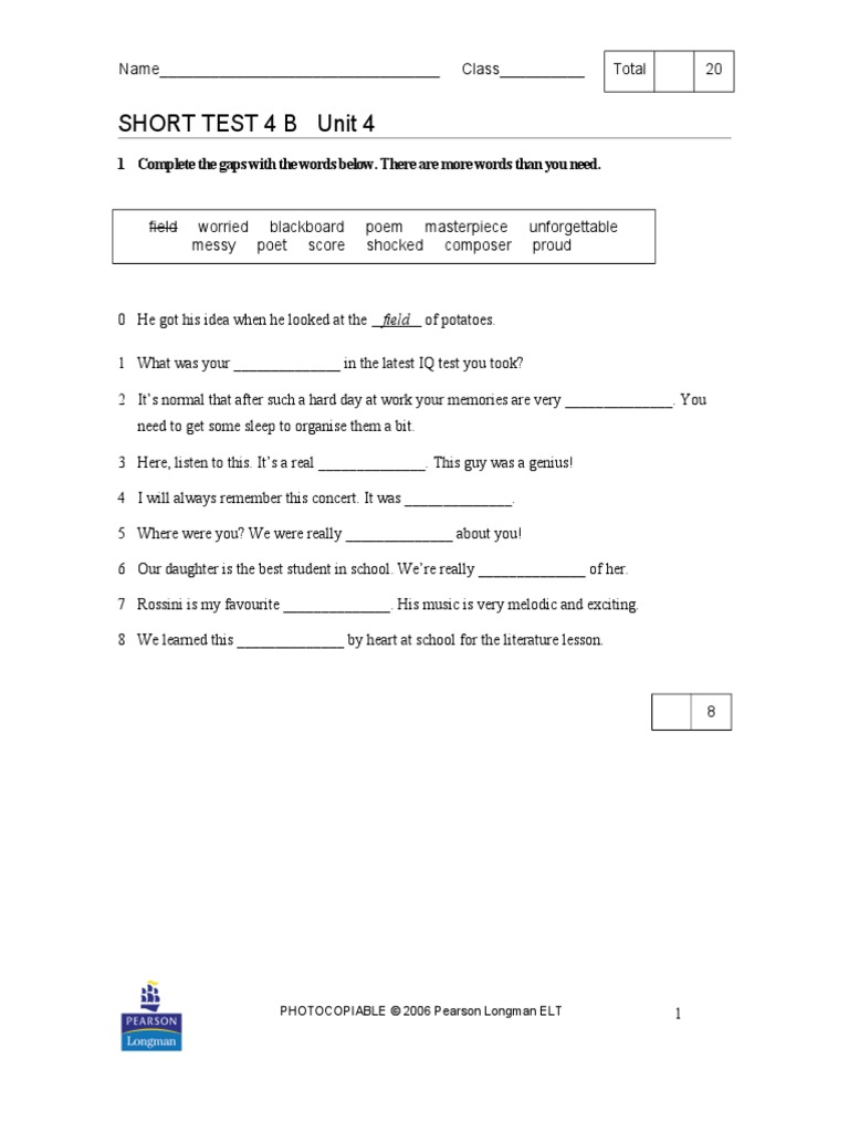 Short Test 4B Unit4 | PDF | Language Arts & Discipline