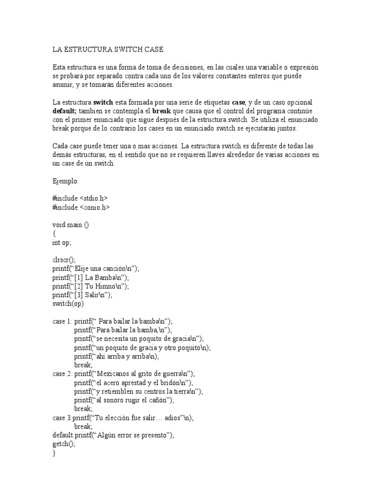 La Estructura Switch Case | PDF | Programación de computadoras ...