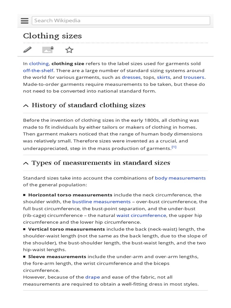 Clothing sizes explained: A guide to standard sizing systems | PDF ...