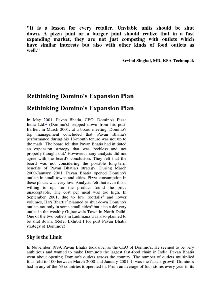 Rethinking Domino's Expansion Plan Business Strategy | PDF | Domino's ...
