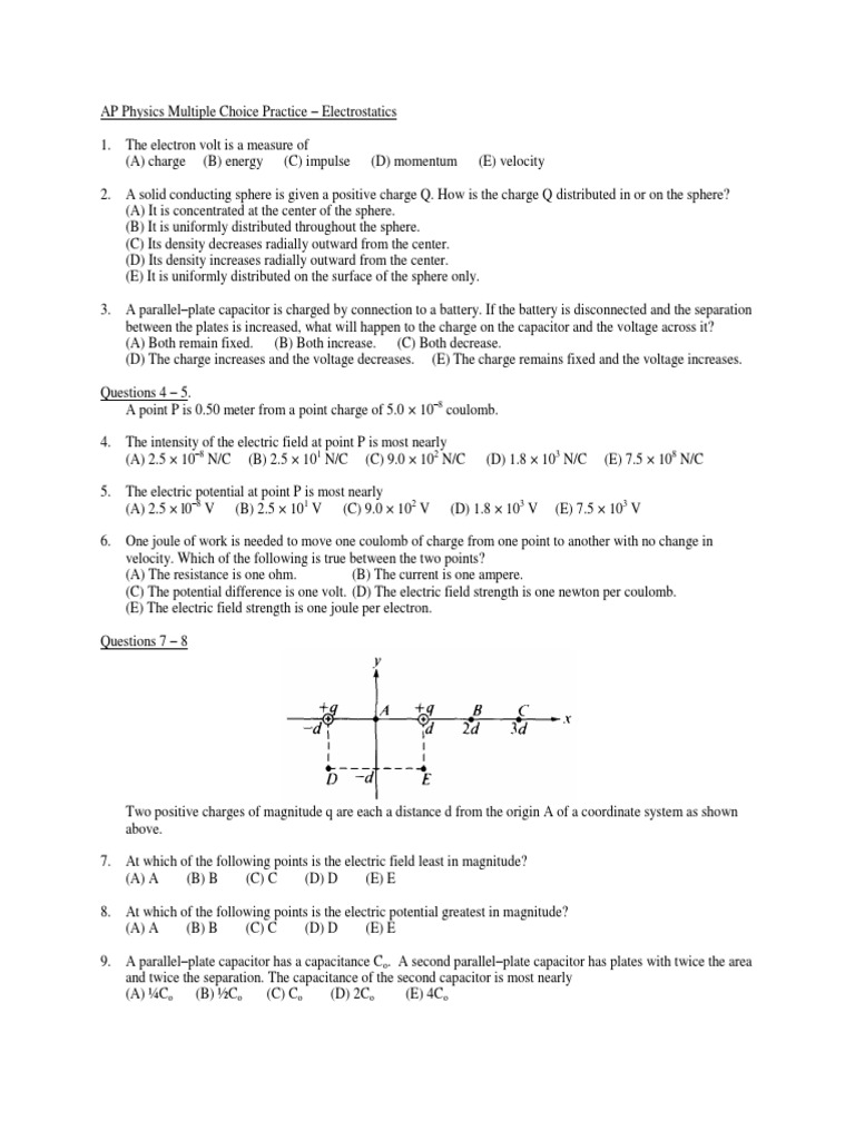 10a-Electrostatics MC Practice Problems | PDF | Electric Charge | Capacitor