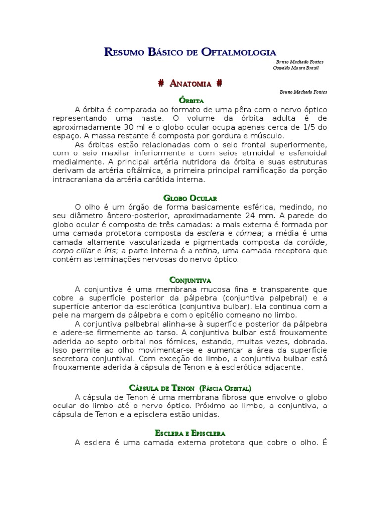 Resumo Oftalmo 1 | PDF | Glaucoma | Olho humano