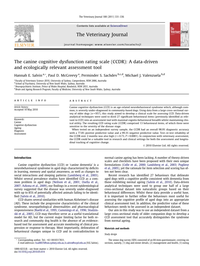2010 The Canine Cognitive Dysfunction Rating Scale CCDR | PDF ...