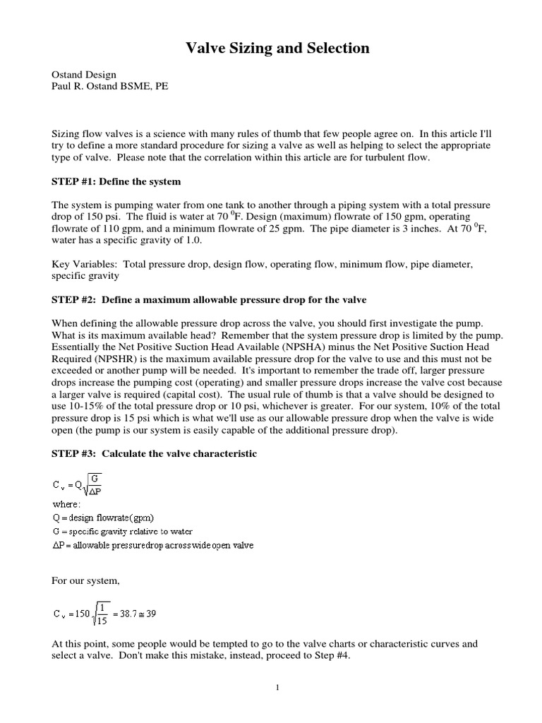 Valve Sizing and Selection | PDF | Valve | Fluid Dynamics